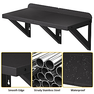 Stainless Steel Shelf Wall Mounted 12 x 24 Inches, 230lb Commercial Shelving, Floating Shelving, Metal Shelves, Heavy Duty Storage Rack for Restaurant, Kitchen, Home and Hotel, Bar, Garage, Black