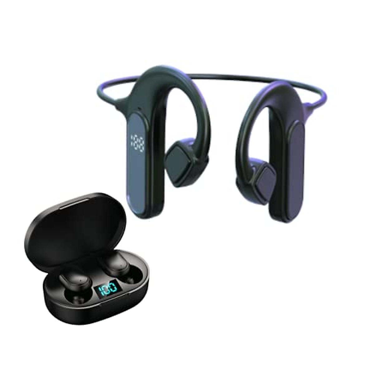 Rahs Bone Conduction Wireless Bluetooth Over The Ear Headphones with Bonus Ear Buds for Active Sports, Gaming, Business and Personal use. Two for The Price of one.