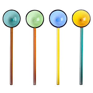 Pack of 4 Heat Resistant Glass Spoons Glass Stirring Spoons 6.5inch Yellow,Blue,Cyan,Green C53 Glass spoon