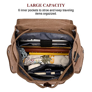 WITZMAN Canvas Backpack for Men & Women Vintage Rucksack Backpack High Capacity Bookbag for School (A8004 Brown)