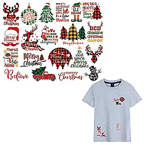 Christmas Heat Transfer Iron on Patches Deer Xmas Tree Car Iron on Vinyl for Fall Winter Christmas Easter Crafts Supplies