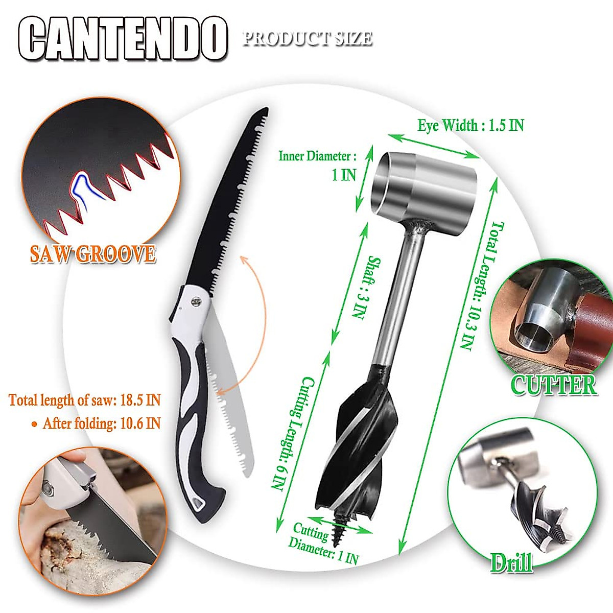 CANTENDO Bushcraft Gear for Survival Settlers,Bushcraft Drill & Survival Saw,Bushcraft Tools and Gear,Settlers Wrench Hand Auger Wood Drill,Scotch Eye Wood Auger