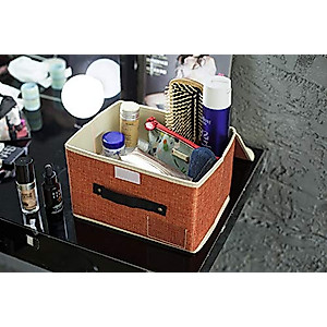 Small Storage Boxes with Lids 2 Pack Linen Collapsible Cube Storage Basket with Handle, Jane's Home Foldable Fabric Storage Box with lids Organizer for Clothes Closet, Ornament