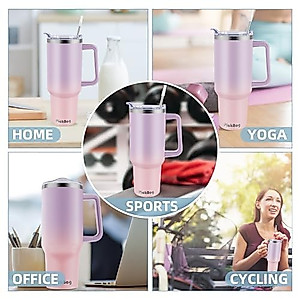 40 oz Tumbler with Handle and Straw, 100% Leak Proof Tumblers Cup, Stainless Steel Insulated Travel Coffee Mug, Keeps Drinks Cold for 24 Hours or Hot for 10 Hrs, Fit for Car Cup Holder, PurplePink