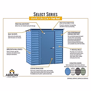 Arrow Select 6' x 4' Outdoor Lockable Steel Storage Shed Building, Sage Green