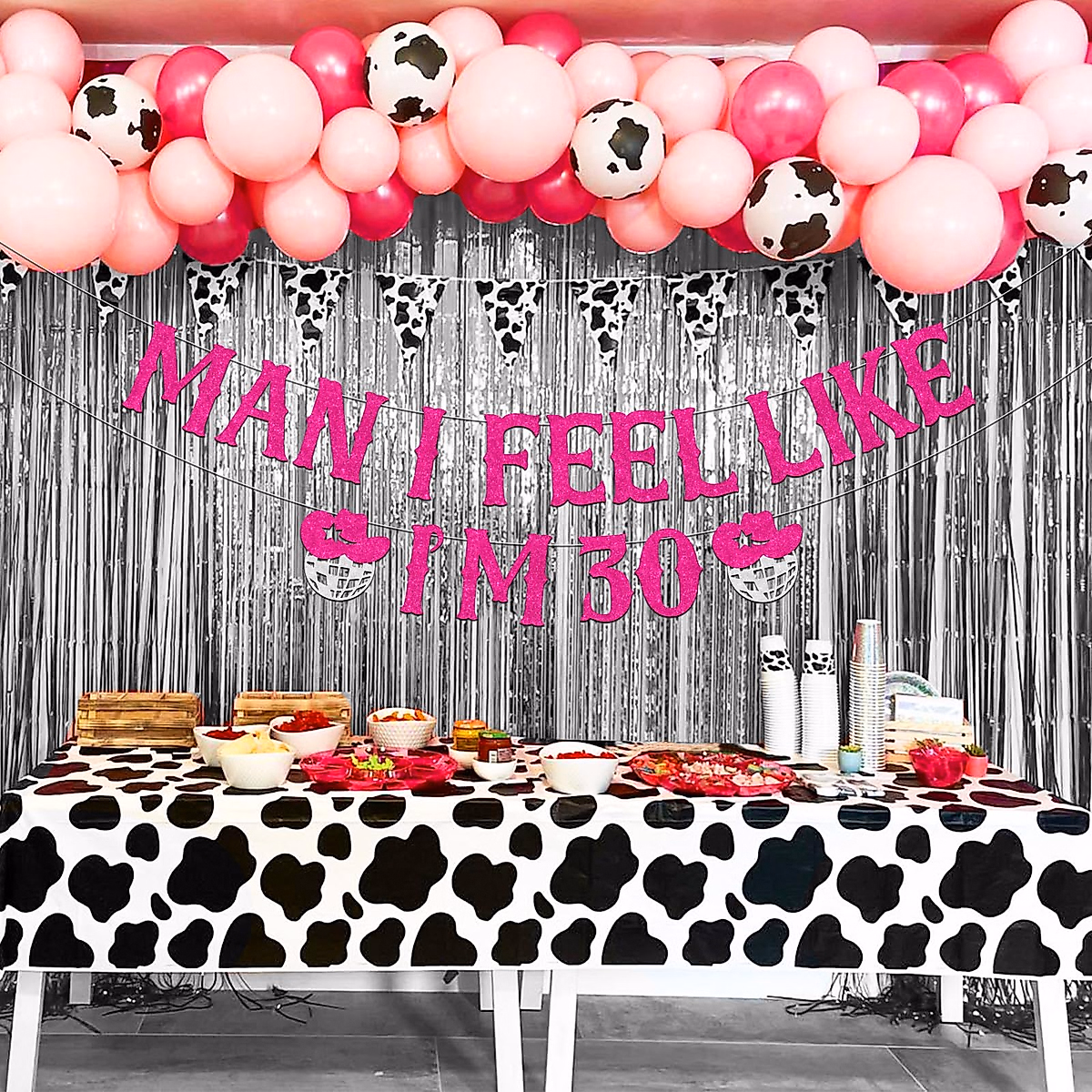 Sursurprise Western 30th Birthday Decorations, Man I Feel Like I'm 30 Banner, Disco Cowgirl Nashville 30th Birthday Party Supplies