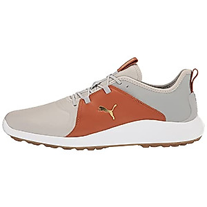 PUMA Men's Ignite Fasten8 Crafted Golf Shoe, High-Rise/Gold/Leather Brown, 12