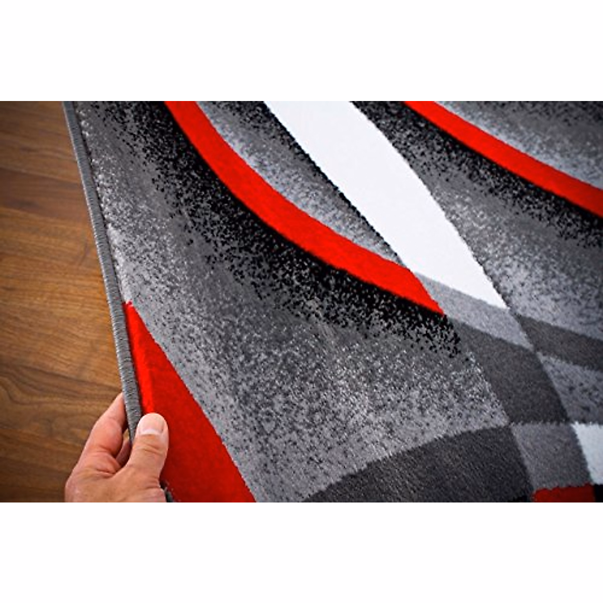 Luxe Weavers Gray Black Red White Geometric Swirls 9'0 x 12'6 Modern Abstract 9x12 Area Rug Carpet
