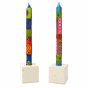 Hand Painted Taper Candles, Pair, (Shahida Design)