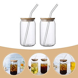 SEWACC 2 Pcs Glass Cups with Lids and Straws 12 Oz Iced Coffee Cup Drinking Glasses Water Glasses Tumbler Cup Ideal for Juice Coffee Tea and Cocktail