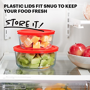Pyrex Simply Store Glass Food Storage Container, Snug Fit Non-Toxic Plastic BPA-Free Lids, Freezer Dishwasher Microwave Safe, 7 Cup