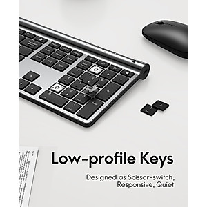 Wireless Keyboard and Mouse Combo, CHESONA Bluetooth Rechargeable Full Size Mulit-Device (Bluetooth 5.0+3.0+2.4G) Wireless Keyboard Mouse Combo for Mac OS/iOS/Windows/Android (Silver Black)