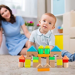 FOPNETS Large Wooden Blocks Construction Building Toys Set Educational Preschool Learning Toys with Carrying Bag Stacking 32 Pieces Toddler Blocks Toys for 3+ Year Old Boy and Girl Gifts