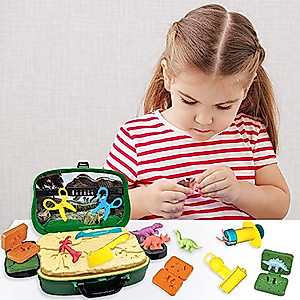 ArtCreativity Dinosaur Theme Modeling Clay Playset on Wheels, Play Dough Activity Kit with 10 Dinosaur Molding Accessories, 8 Dough Colors, & Travel Case, Safe & Non-Toxic for Kids, Great Gift Idea