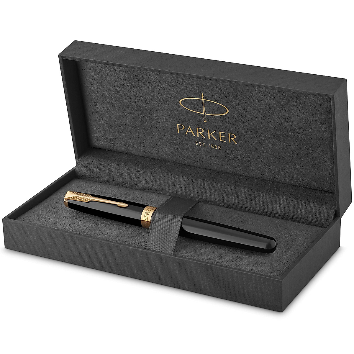 PARKER Sonnet Fountain Pen, Black Lacquer with Gold Trim, Medium Nib (1931495)