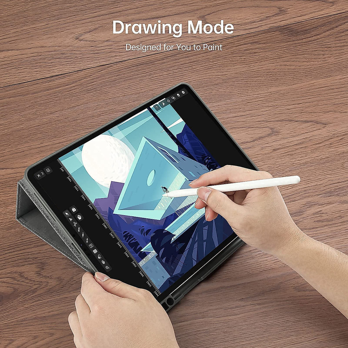 iPad Pro 12.9 Case 6th Generation 2022 / 5th Gen 2021/2020 4th / 2018 3rd Gen, iPad Pro Cases with Pencil Holder, Full-Body Protection Leather Cover for Women, Auto Wake/Sleep - Grey