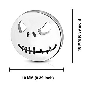 SIISPRI Stainless Steel Black/Silver Jack Skellington Cut-Out Round Circle Button Stud Post Earrings（10mm） (SilverER0026)