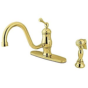 Kingston Brass KS1572BLBS Heritage Kitchen Faucet, 11" in Spout Reach, Polished Brass