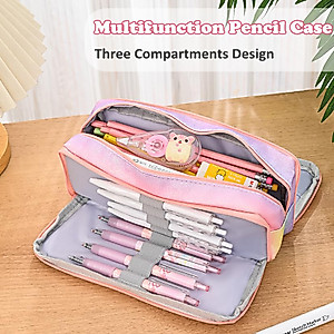 BETURETOP Glitter Rainbow Pencil Case for Girls, Large Capacity Pencil Pouch Pen Bag Organizer with 3 Compartments for Kids Students School Office Supplies Back to School Gifts