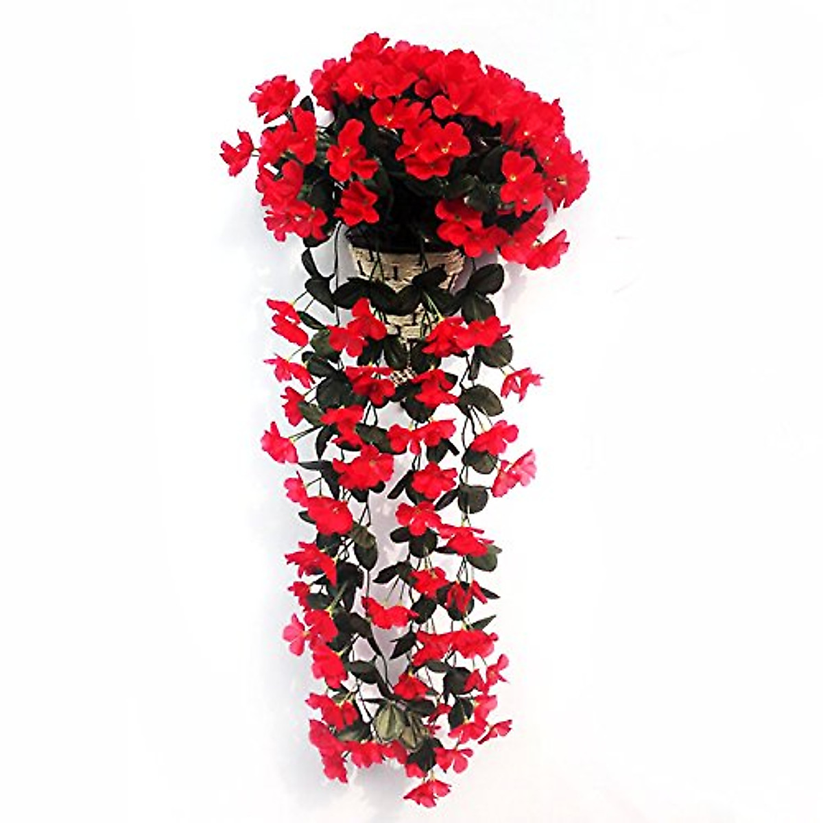 Takefuns 2Pcs Artificial Violet Flower Hanging Vine Garland, Wall Wisteria Basket, Simulation Rattan Plant for Outdoor Balcony Garden Party Wedding Decorations (Red)