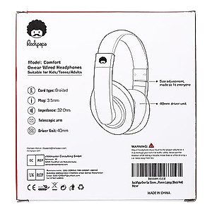 rockpapa Comfort Kids Headphones for School, Lightweight Childrens Boys Girls Teens Over-Ear Headphones Wired 3.5mm for CD DVD Player Tablet Phone Travel Black/Red