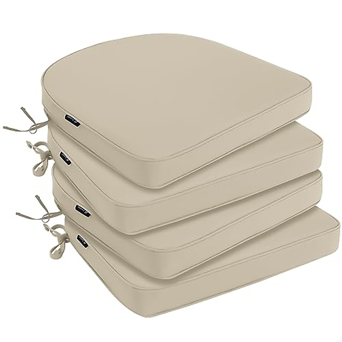 Favoyard Outdoor Chair Cushions 19"x19"x2" Set of 4 Waterproof Seat Cushion for Patio Furniture with 3-Year Fade Resistant Removable Cover Attach Straps Hidden Zipper Round Corner for Yard Garden