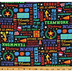 Cotton Cheerleader Words Text Cheer Squad Cheer Team Sports Black Cotton Fabric Print by The Yard (GAIL-CD2162-BLACK)