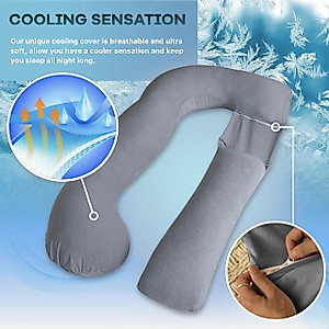 EKLO Pregnancy Pillows, U-Shape Full Body Pillow – Cooling Cover Grey – Pregnancy Pillows for Sleeping – Body Pillows for Adults, Maternity Pillow and Pregnancy Must Haves
