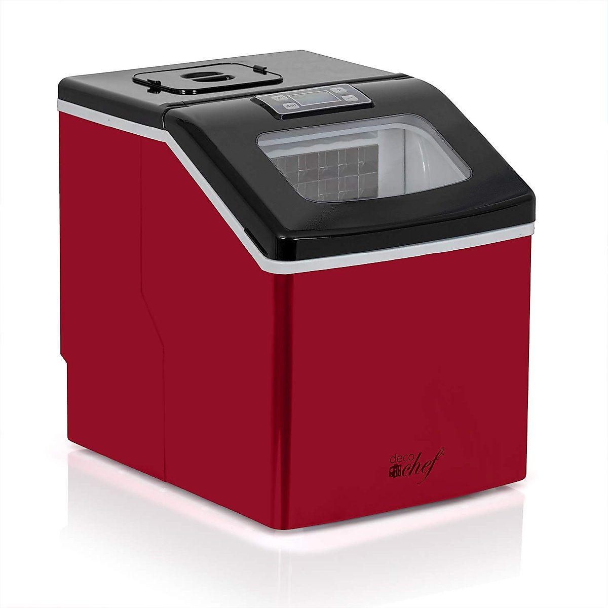 Deco Chef 40LB Countertop Ice Maker for Home, Office, Bars, and Parties, Makes Extra Large Cubes, 2.4 lb of Ice Every 15-20 Minutes, Self Cleaning, LCD Status Indicator, Adjustable Cube Size, Red