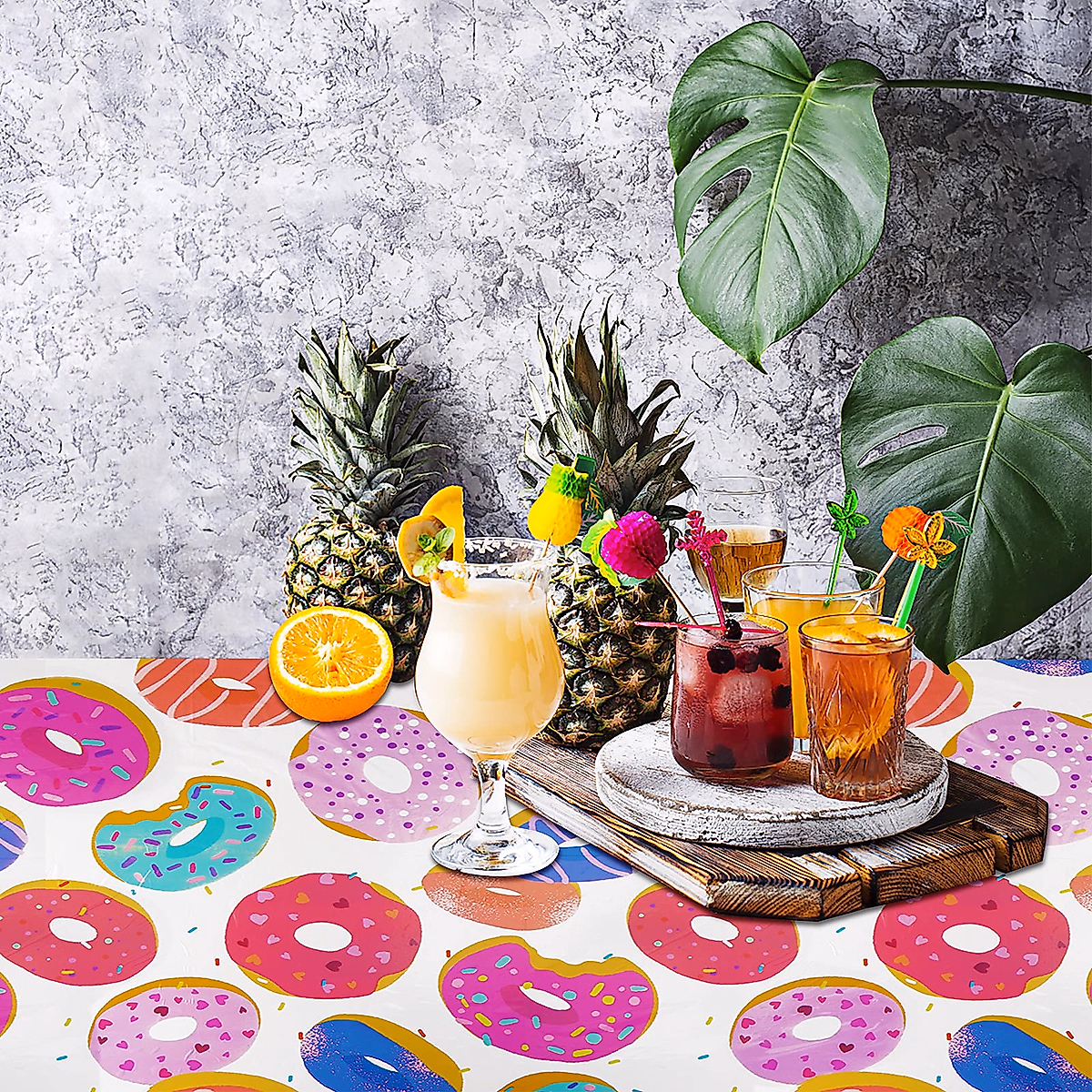 PHOGARY Donut Themed Tablecloth Plastic, Disposable Table Covers, Dessert Time Party Supplies, Ideal for Girl Birthday Party Decoraion, Baby Showers (1)