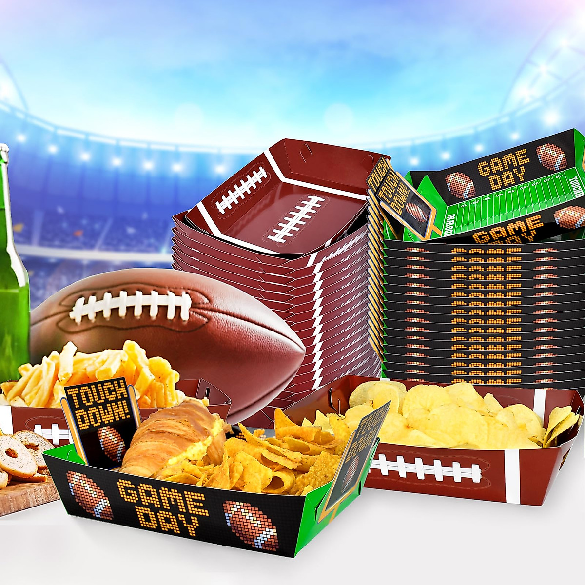 Gatherfun Football Party Supplies Kit for 36: Large Football Food Plates, Disposable Bowls,Nacho Trays - Ideal Football Party Decorations and Favors for Birthday and Tailgate Partie