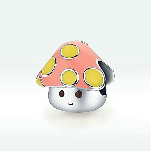 925 Sterling Silver Mushroom Charm Lucky Charm Birthday Charm Love Charm Apple Charm Christmas Charm for Pandora Charm Bracelet (B)