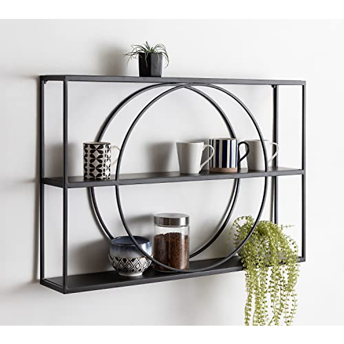 Kate and Laurel Geometric Pirzada Wall Shelf, 36" x 24", Black, Modern Wall Storage