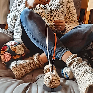 XANGNIER Portable Wrist Yarn Holder with Leather Wristlet Strap,Stainless Steel Yarn Ball Holder for Crocheting on The Go,Yarn Storage Organizer Knitting Supplies Crochet Accessories and Gadgets Gift