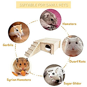 Fhiny Wooden Hamster Hideout for Small Animal, Gerbils Chamber Hut with Ladder Habitats Decor, Maze Climbing Toys for Dwarf Syrian Hamsters Mice and Other Small Pets