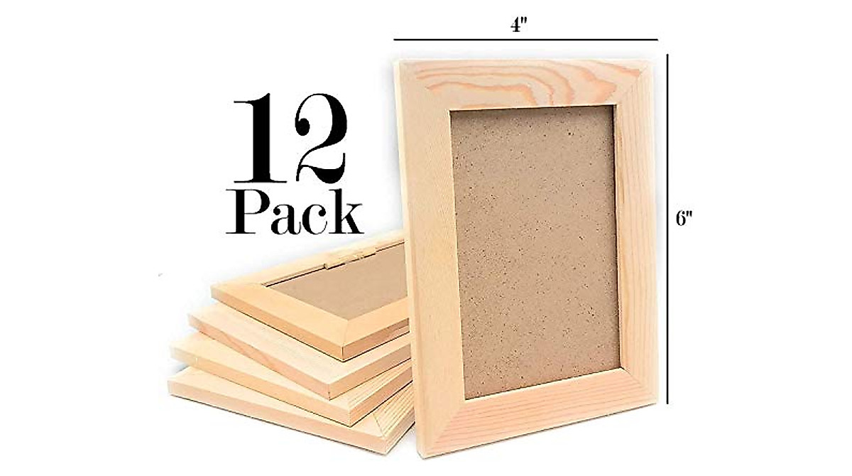 12 Pack Unfinished Wood Photo Frames for DIY Art & Crafts