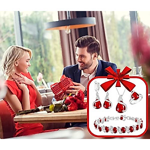 GZWHD Red Created-Ruby Jewelry Set For Woman Girl Valentine's Day Mother's Day Gift For Wife lover Friends Mom Bridesmaid July Birthstone Birthday Gift