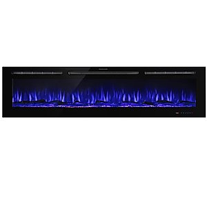 Dreamflame 84 inch Recessed Electric Fireplace,Low Noise in Wall Fireplace Inserts with Heater,Realistic Adjustable Flame with Logs & Crystals,Thermostat, 750/1500W,Home Decor,Black