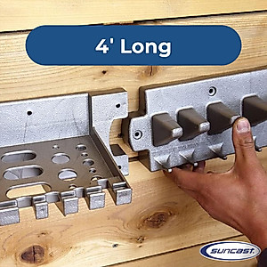 Suncast V748 48.75 x 4.25 x 5.5 inches Inch Wall Stud Mounted Garden Long Handled Tool Hanger Organizer for Garage or Storage Space, Platinum