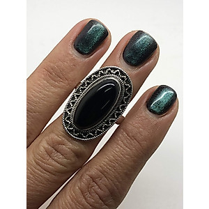 Black Onyx Vintage Gipsy Ring 925 Sterling Silver Boho Chic US Size 7 8 9 (7)