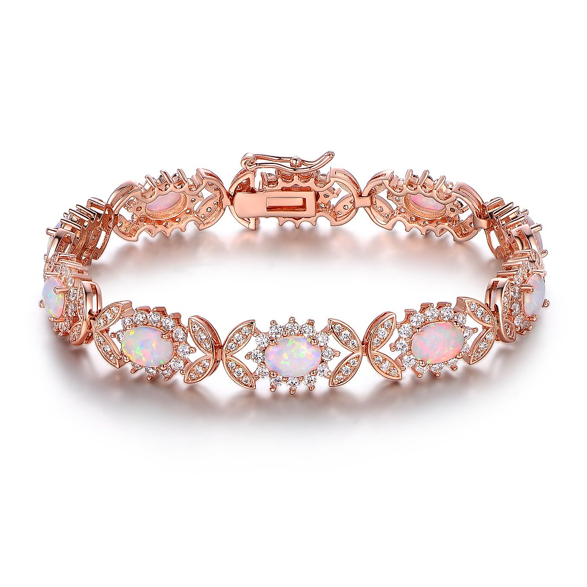 Barzel 18K Rose Gold Plated Created Opal Tennis Bracelet (Rose Gold)