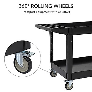 Service Cart 2-Shelf, Storage Handle, 500 lbs Capacity, for Warehouse/Garage/Cleaning/Manufacturing，45"X25" Gray
