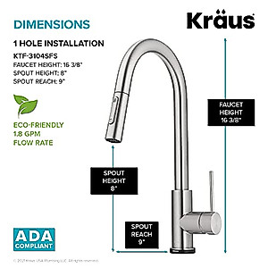 Kraus KTF-3104SFS Oletto Contemporary Single-Handle Touch Kitchen Sink Faucet with Pull Down Sprayer, 16 5/8 Inch, Spot Free Stain