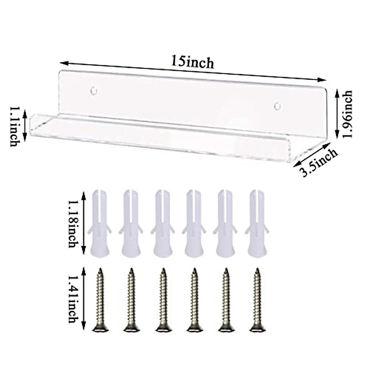 QPEY Clear Acrylic Shelves,15" Invisible Floating Bookshelf Wall Mounted Wall Shelves for Picture Display,Record Storage,Book,Magazine,Files Organizer-Acrylic Shelves 2 Packs