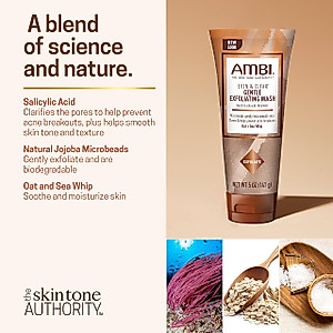 Ambi Even & Clear Gentle Exfoliating Wash with Oat and Sea Whip, Salicylic Acid Acne Treatment, Helps Clear & Prevent Breakouts, Exfoliates to Help Smooth Skin Tone & Texture, 5 Ounce