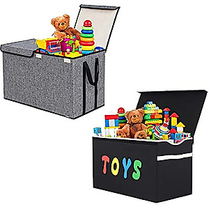 YOLOXO 2 Pack Large Kids Toy Box Chest Storage Organizer with Flip-Top Lid