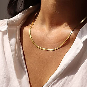 DEARMAY Gold Herringbone Necklace for Women Dainty Gold Necklace for Women Simple Gold Chain Choker Necklace for Women Minimalist Thin Snake Chain Necklaces for Teen Girl Gifts