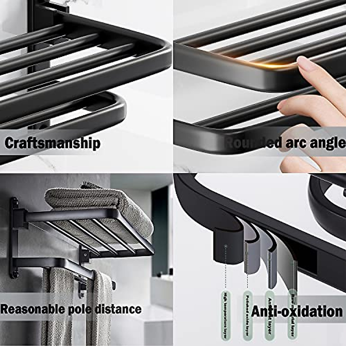 BOZWELL Bathroom Lavatory Towel Rack with Two Towel Bars,24-Inch Towel Holder with Shelf BZ205-A (Matte Black)