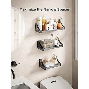 AMADA HOMEFURNISHING Floating Shelves Wall Mounted Set of 3, Rustic Wood Wall Shelves for Bedroom, Bathroom, Living Room, Kitchen, Laundry Room Storage & Decoration, Gray