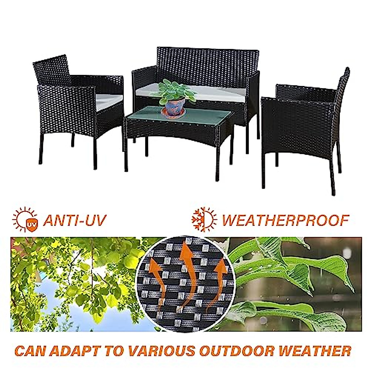 Aweather 4 Pieces Patio Furniture Set, Rattan Outdoor Table and Chairs for Yard,Pool or Backyard Outdoor Indoor Use